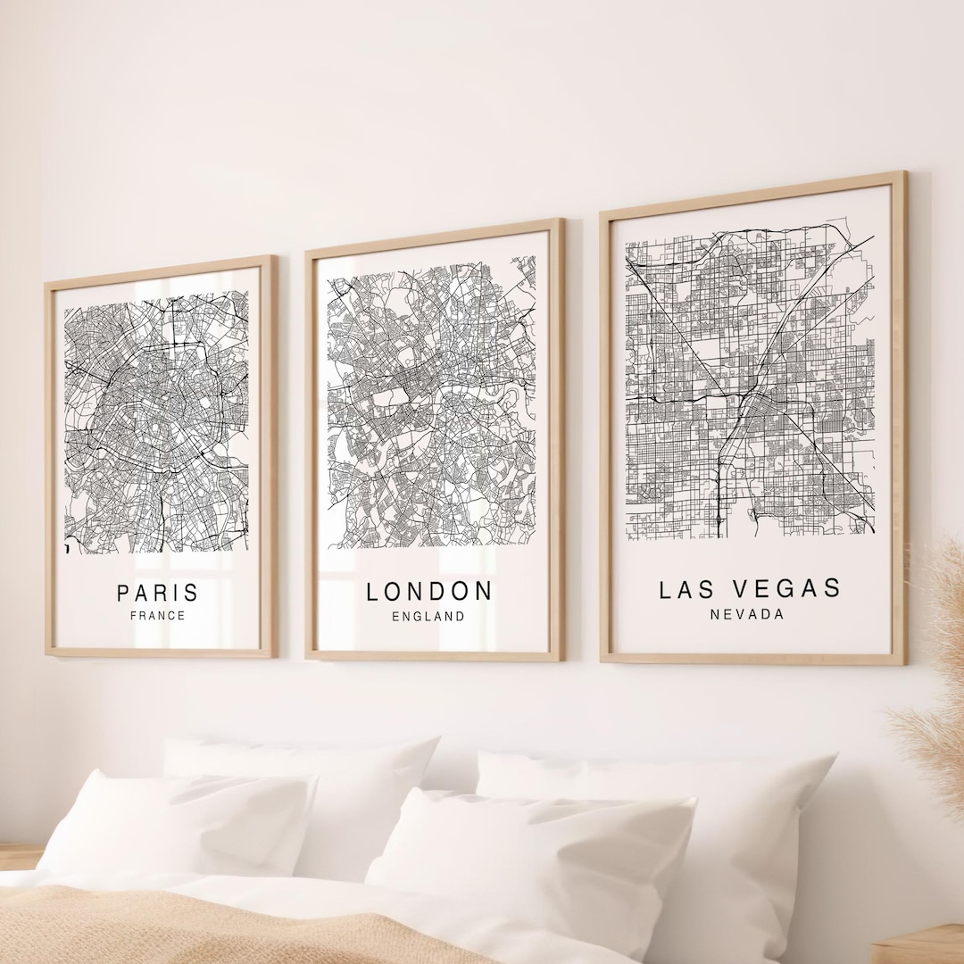 Set of Custom City Map Prints, Pesonalized City Map Posters, Any City ...
