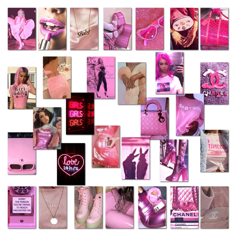 Boujee Pink Aesthetic Wall Collage Kit Pink Wall Collage Etsy