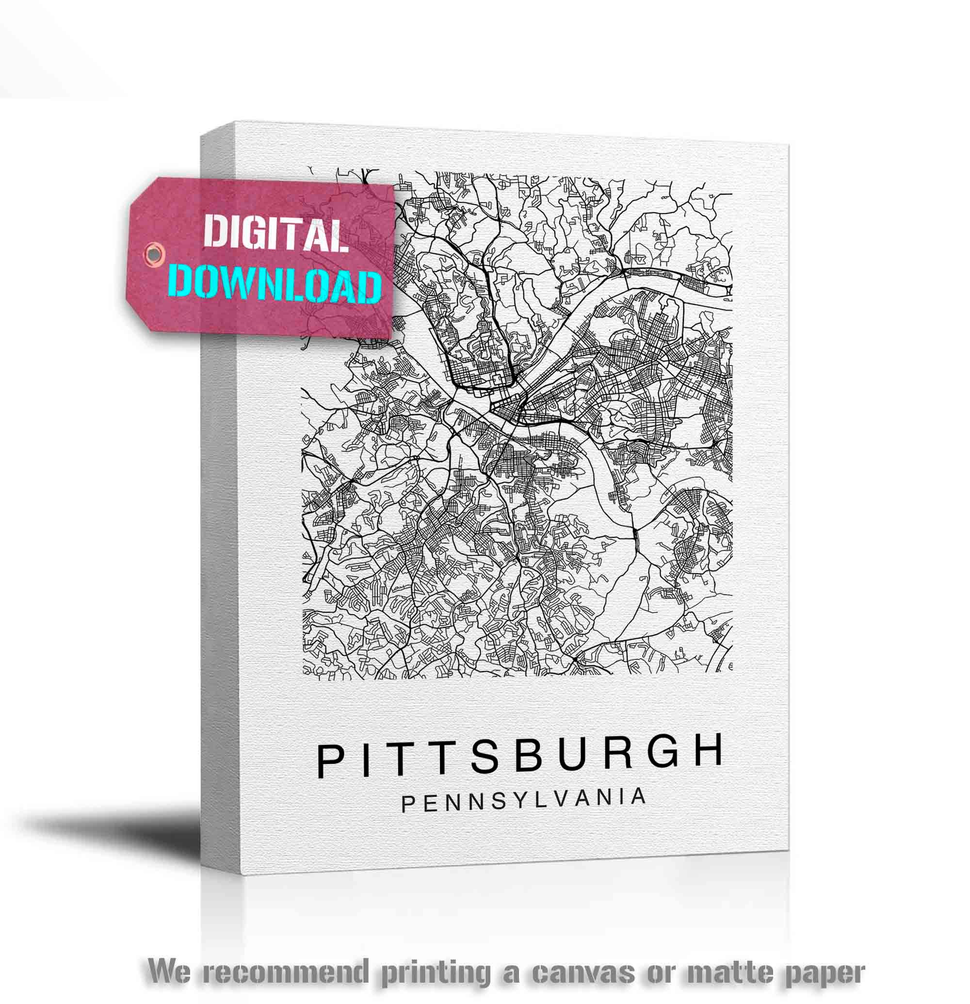 Pittsburgh Map Print Pittsburgh Printable Map Art Wall Art | Etsy