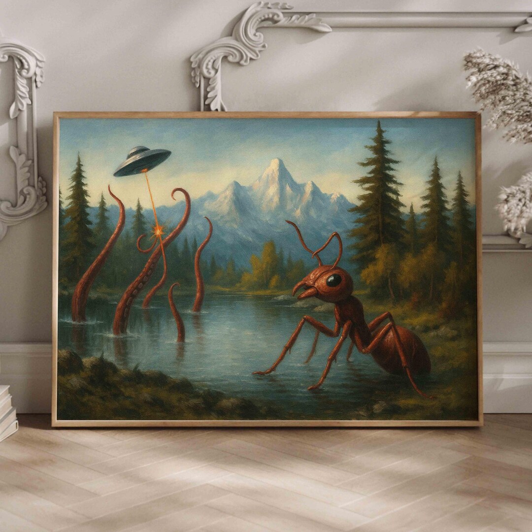 Giant Ant UFO Battle Art Print: Surreal Sci-fi Forest Decor - Etsy