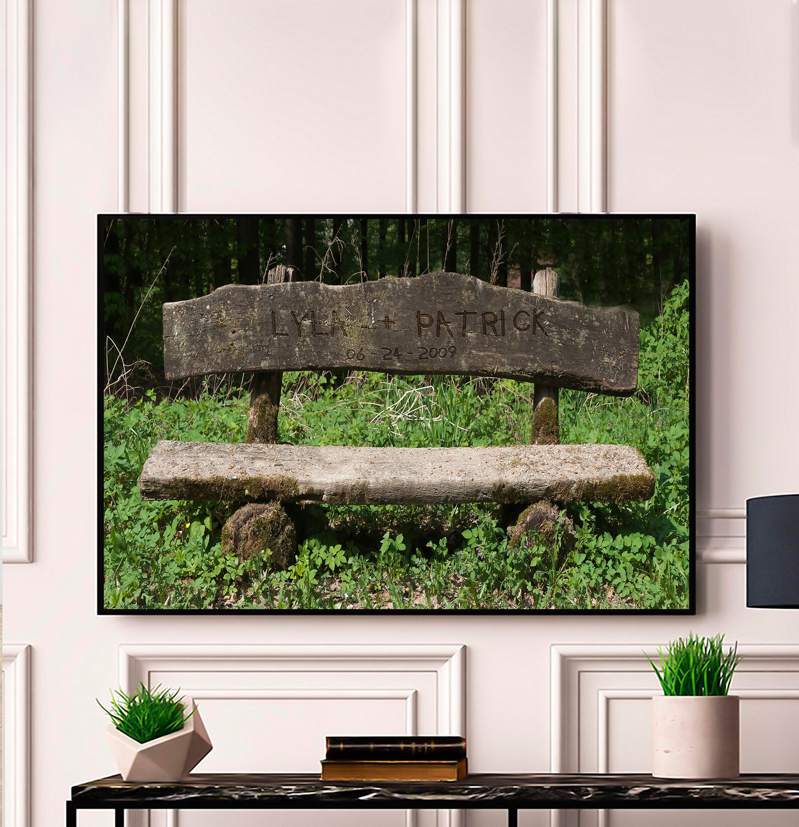 Personalized Bench Photography Art Print: Carved Names & Date (digital ...