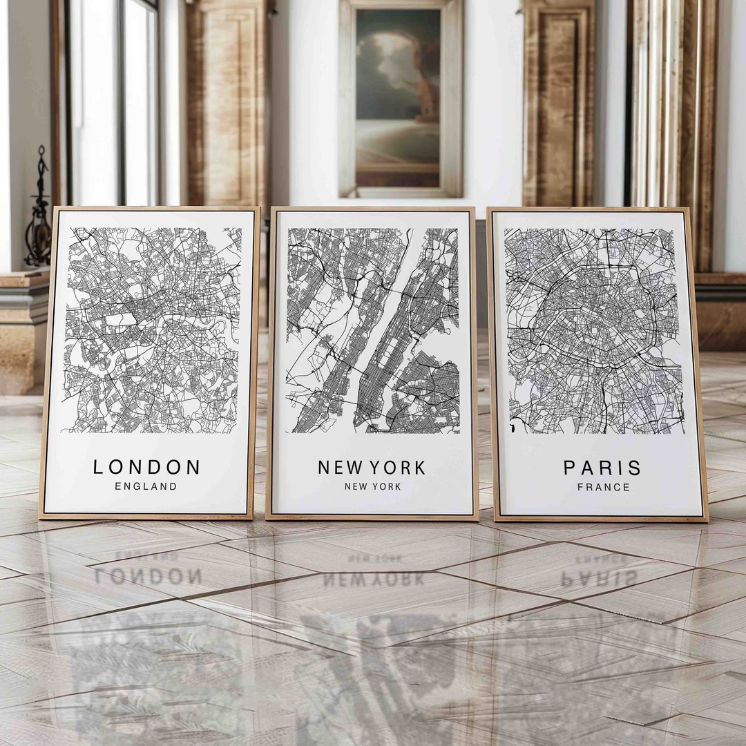 Set of Custom City Map Prints, Pesonalized City Map Posters, Any City ...