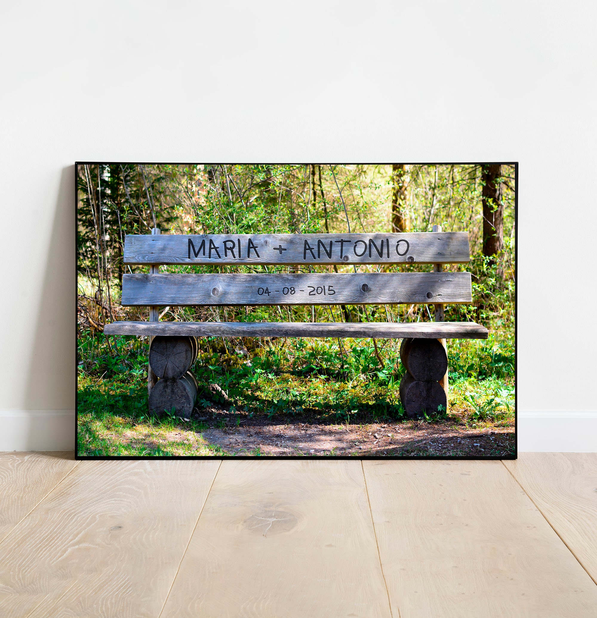 Personalized Art Print Romantic Bench With Carved Names and | Etsy