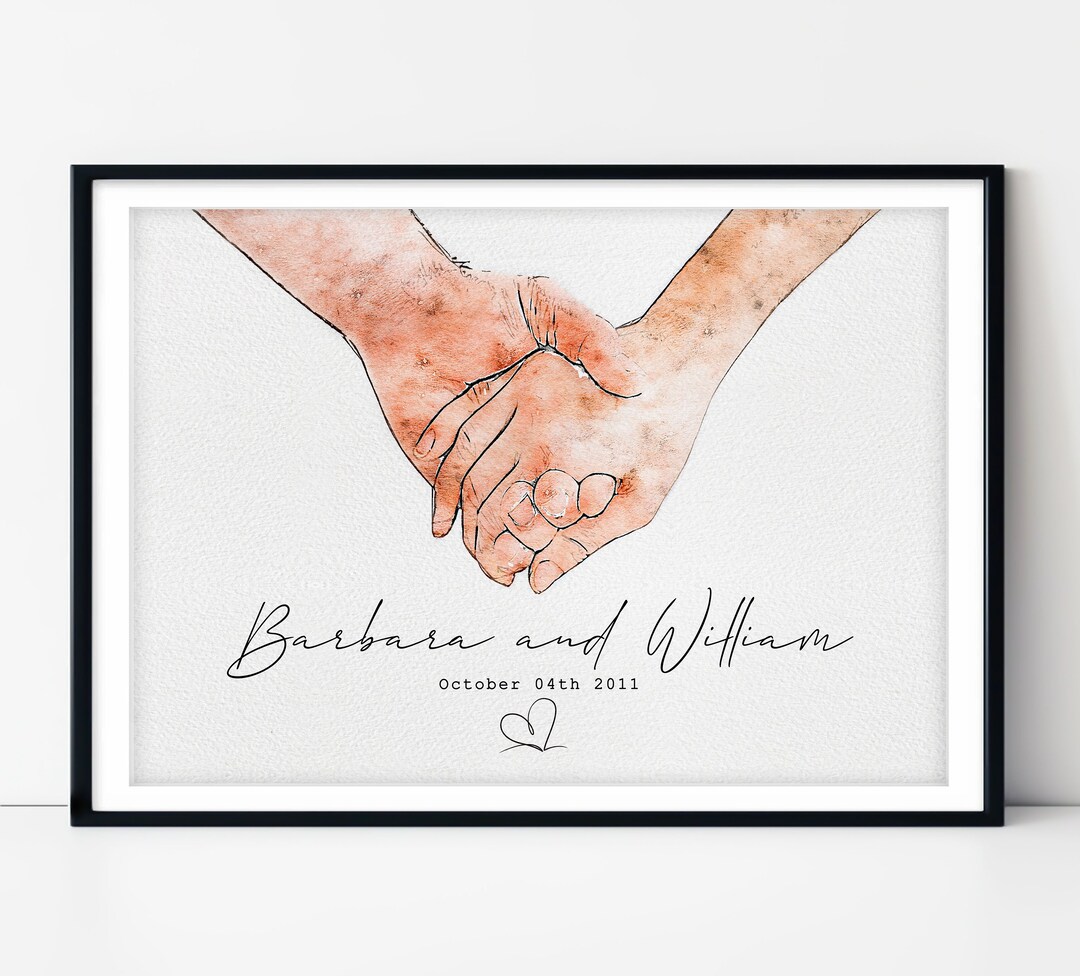 Holding Hands | Personalised Wedding Print | Wedding Gift | Couples ...