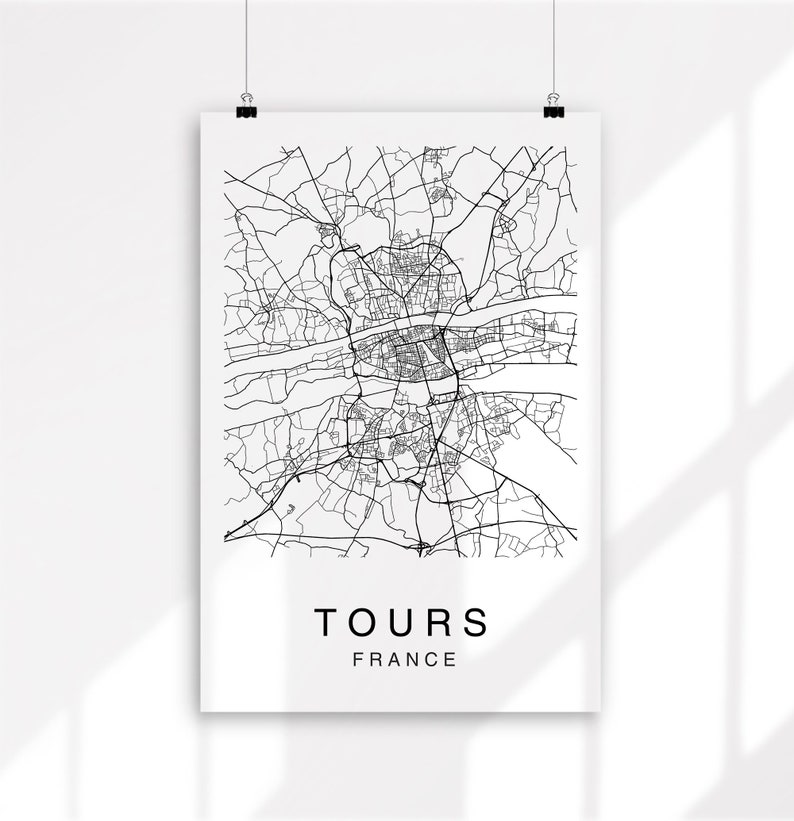Tours Map Print Tours Printable Map Wall Art City Map Art | Etsy