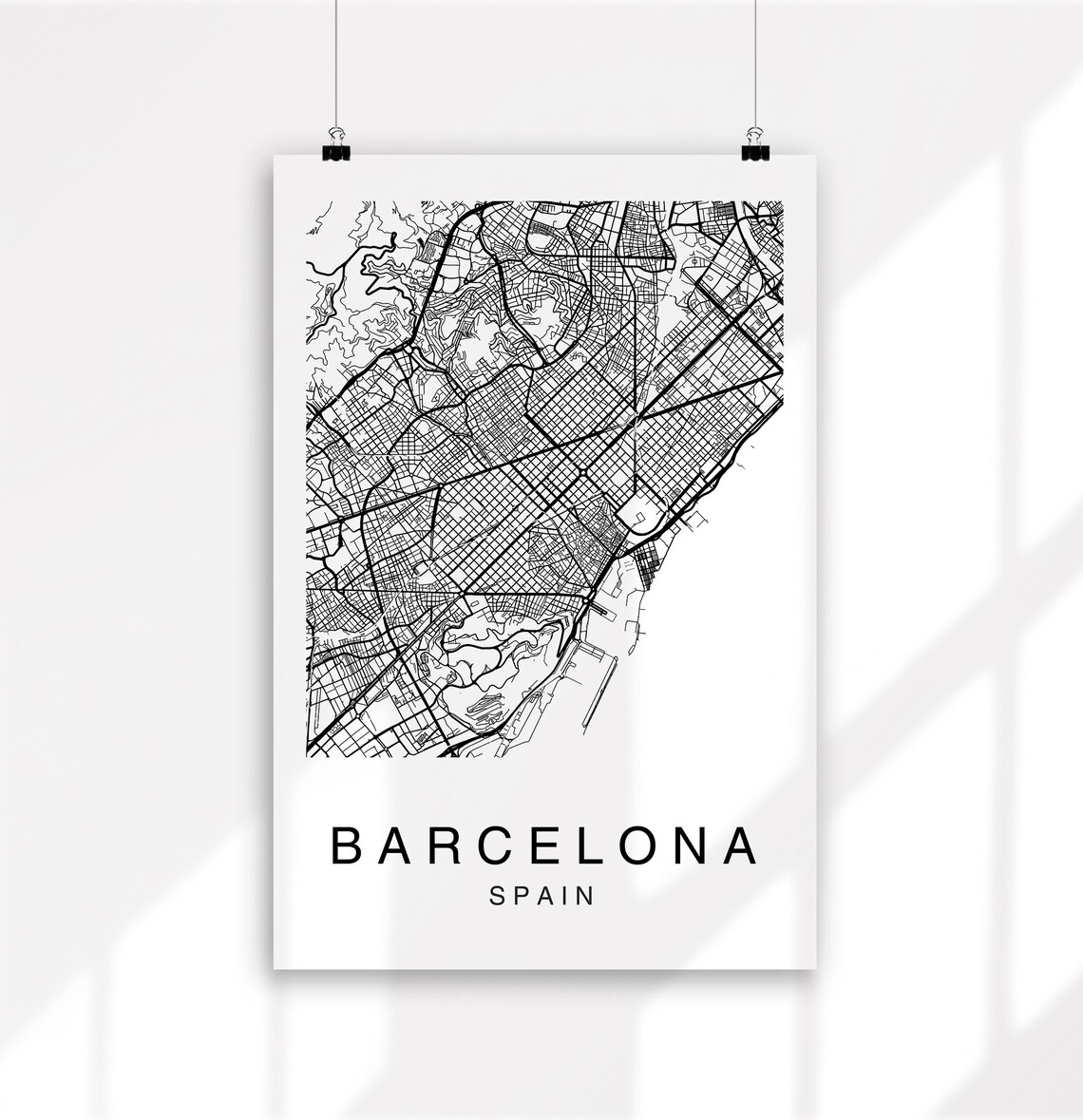 Barcelona Map Print Printable Map Barcelona Wall Art City | Etsy