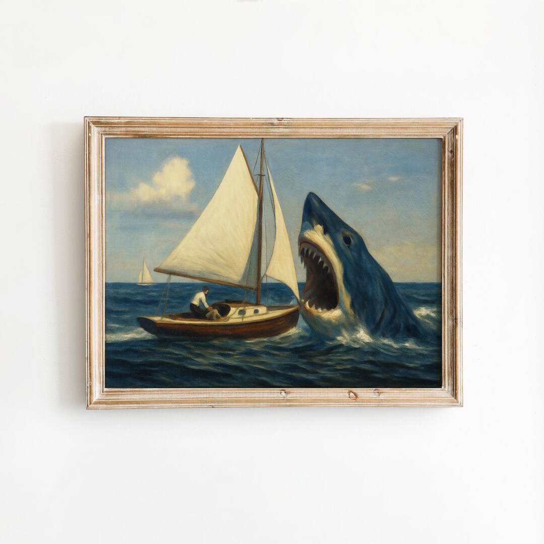 Quirky Shark Wall Art Poster: Vintage Gothic Ocean Print - Etsy