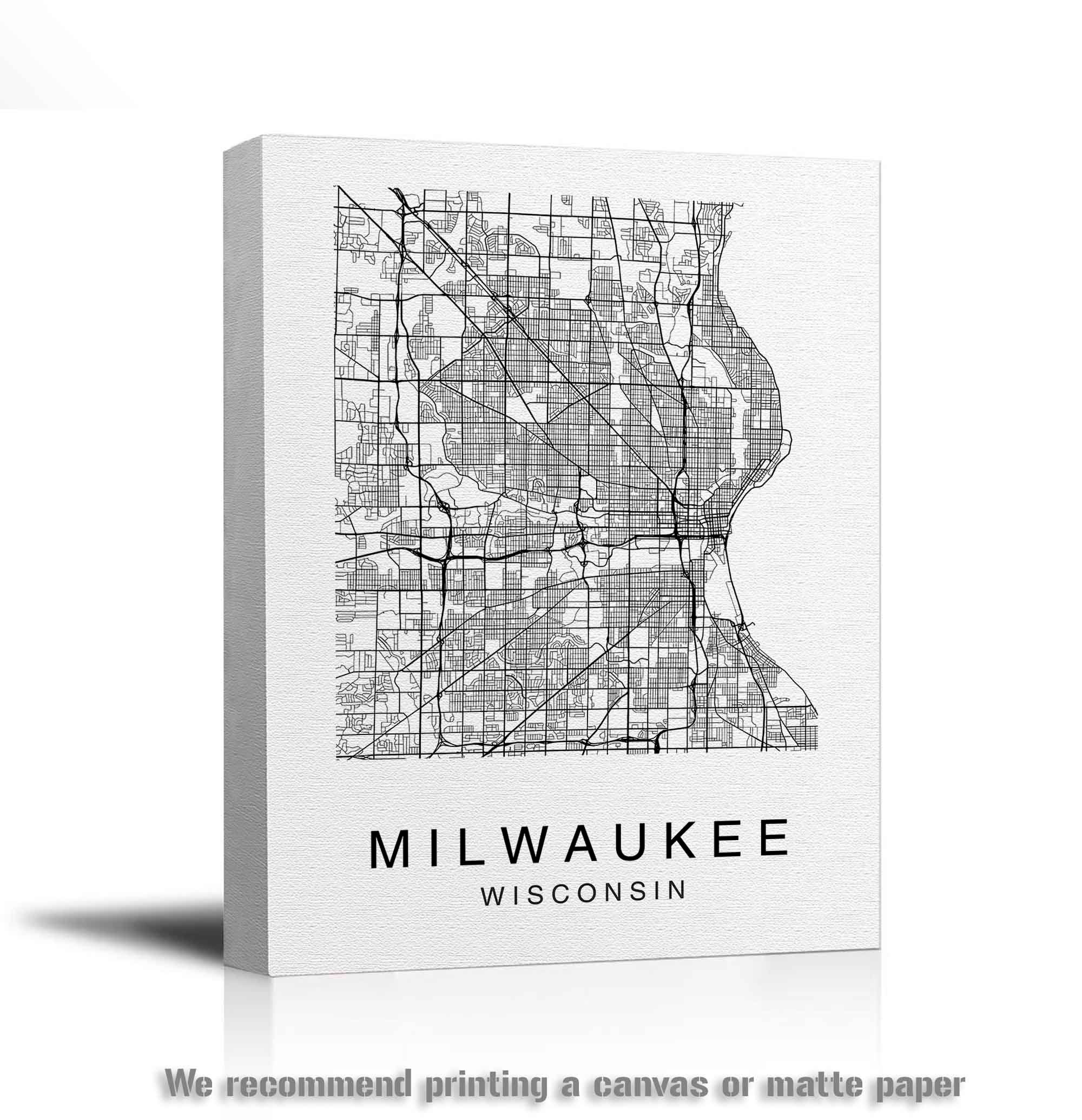 Milwaukee Map Print, Minimalist City Map, Black and White Wall Art ...