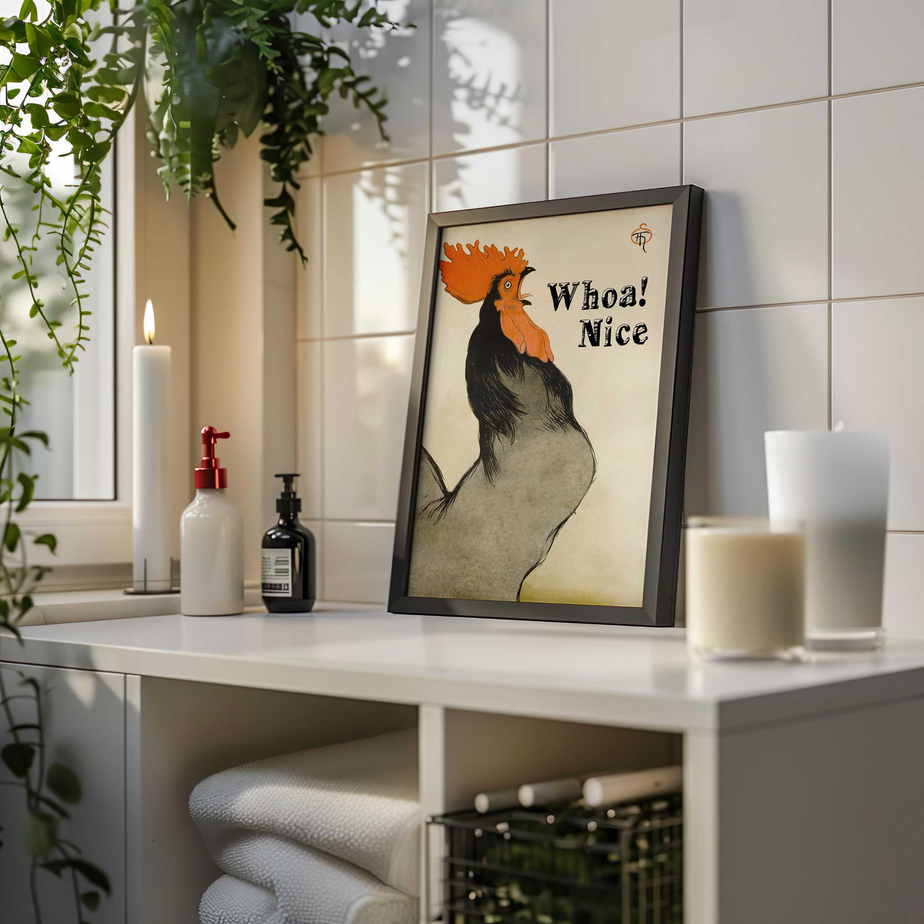 Whoa Nice Rooster, Bathroom Art Print, Bathroom Wall Decor, Guest ...