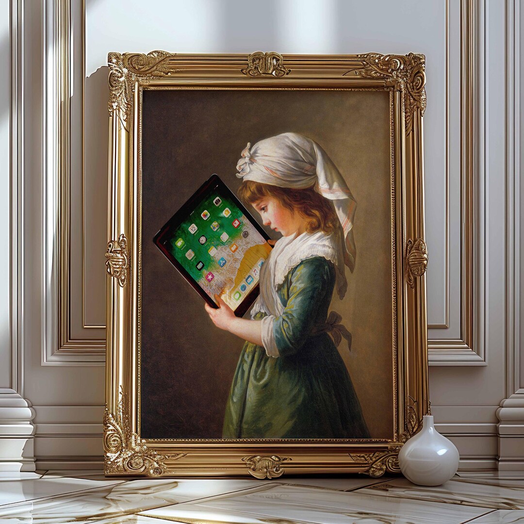 Funny Altered Art Print: Girl With Tablet, Vintage Portrait Collage - Etsy