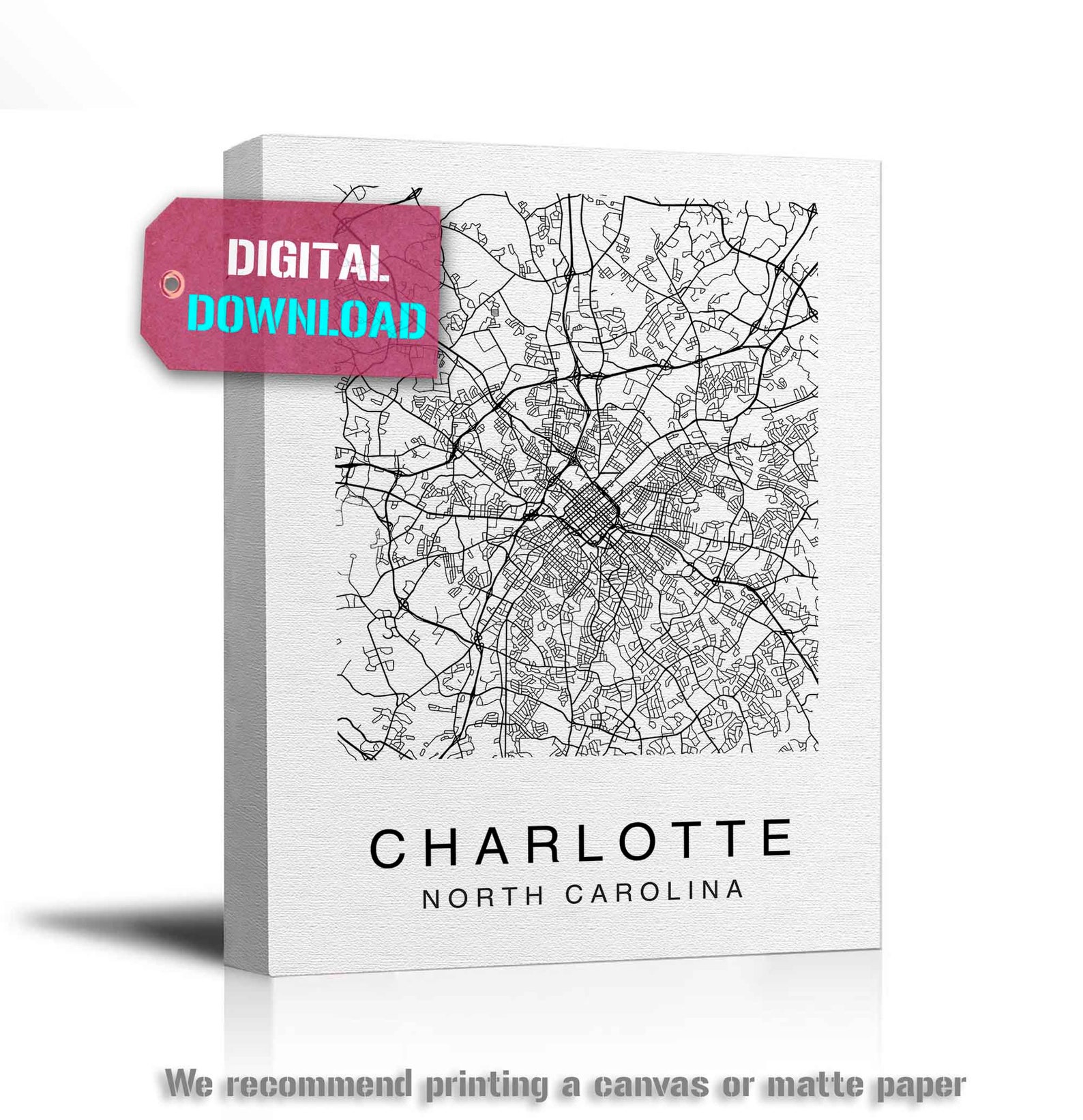 Charlotte Map Print Charlotte Map Instant Download Wall - Etsy