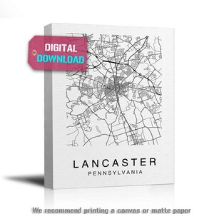Lancaster Map Print Map Print Art Print Lancaster Wall Art | Etsy