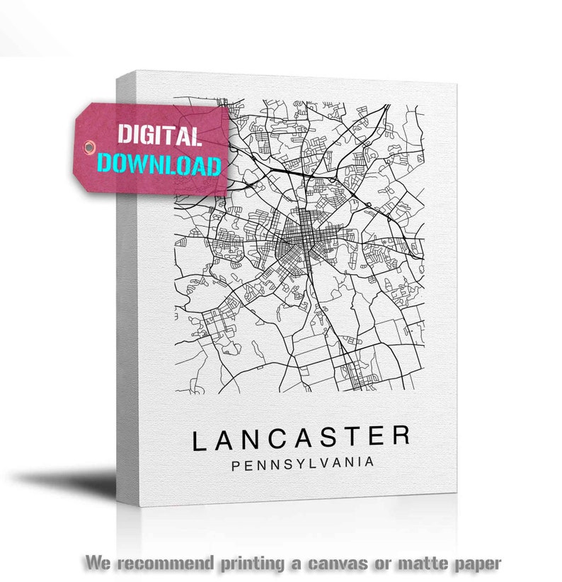 Lancaster Map Print Map Print Art Print Lancaster Wall Art | Etsy