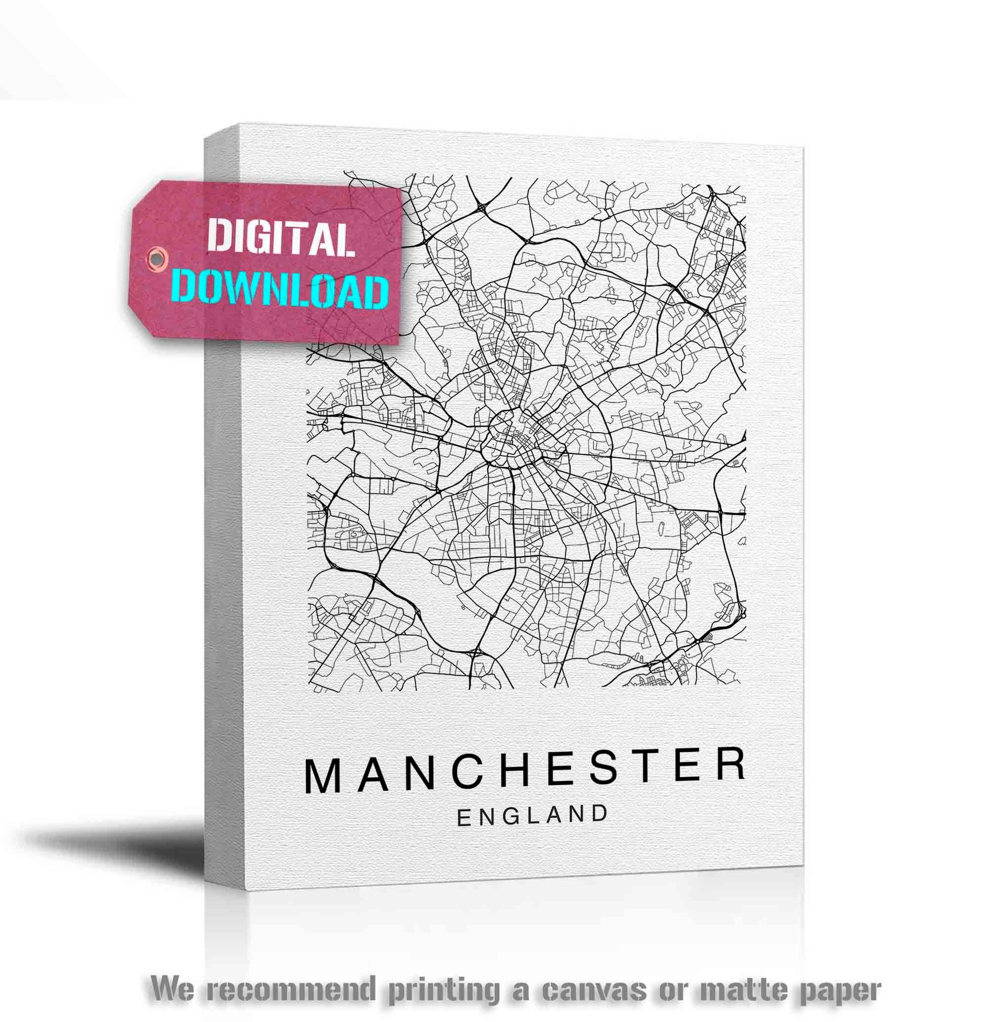 Manchester Map Manchester City Map Map Poster Map Print - Etsy