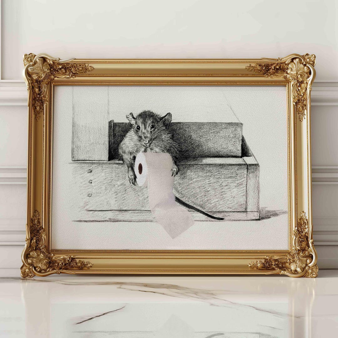 Drawing Mouse Altered Art Funny Bathroom Wall Art Print for Apartment ...