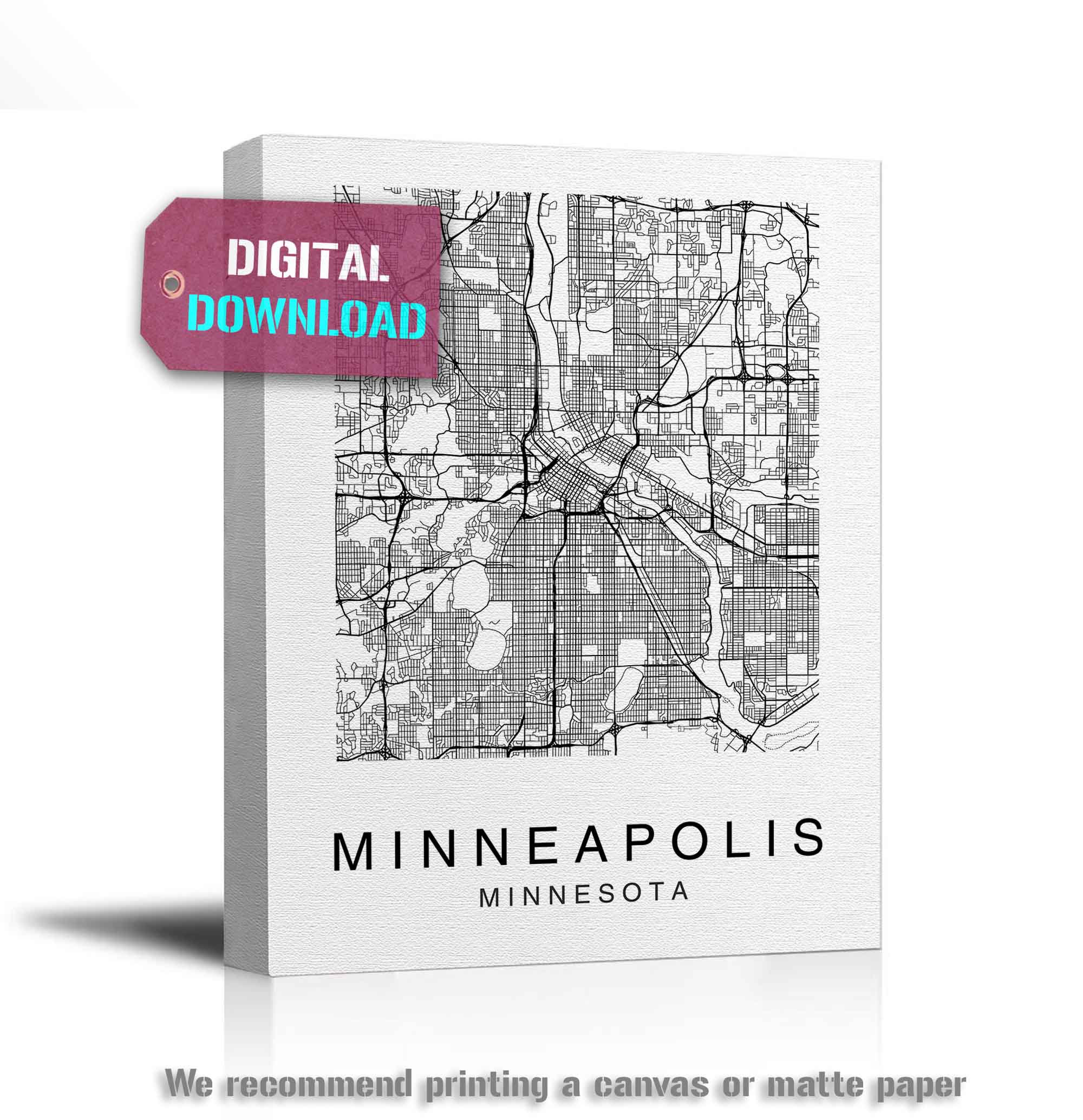 Minneapolis Map Print Minneapolis Map Poster Wall Art City | Etsy