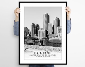 Boston Skyline, Print, Boston Massachusetts Skyline, Watercolor Print ...