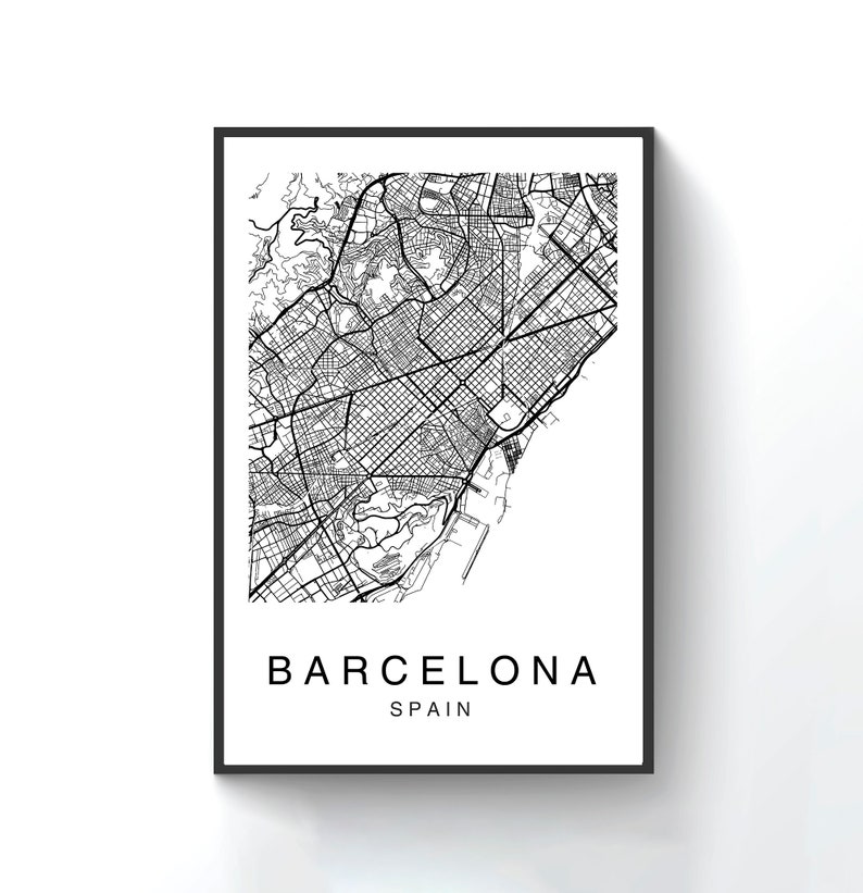 Barcelona Map Print Printable Map Barcelona Wall Art City | Etsy