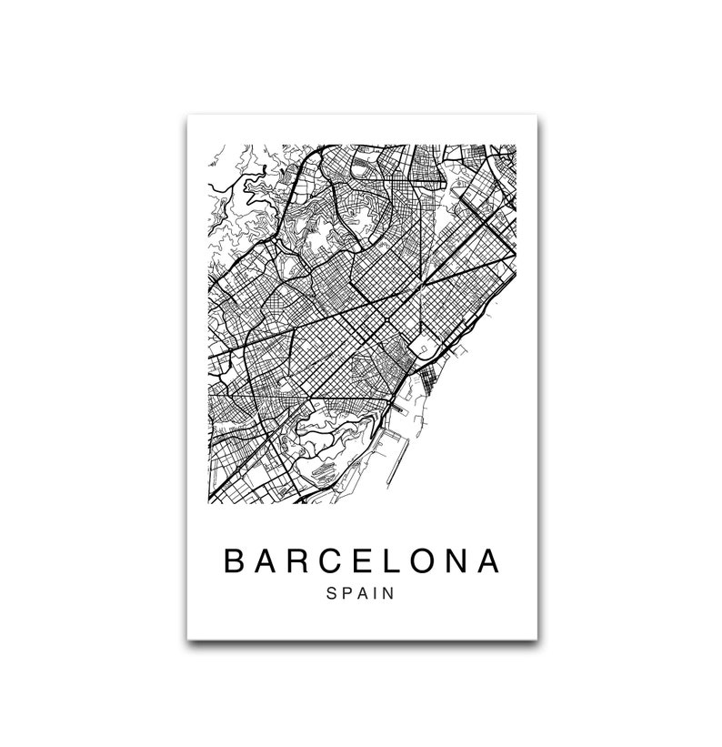 Barcelona Map Print Printable Map Barcelona Wall Art City | Etsy