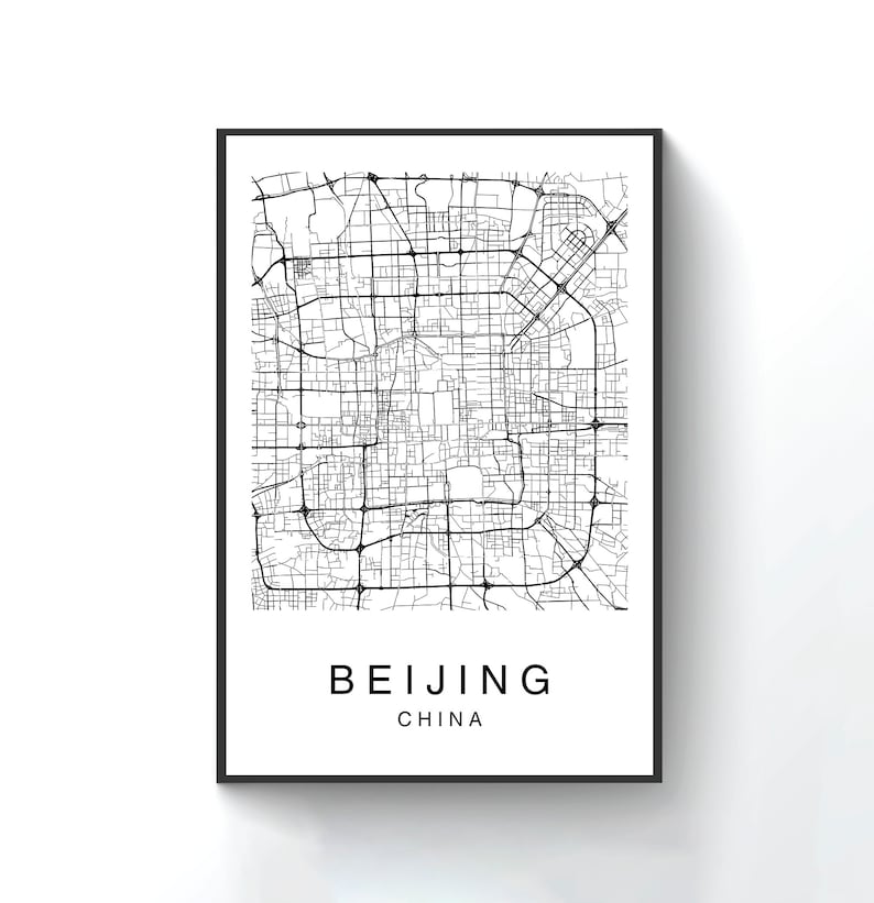 Beijing City Map Art Print: Minimalist Street Map Decor (digital ...