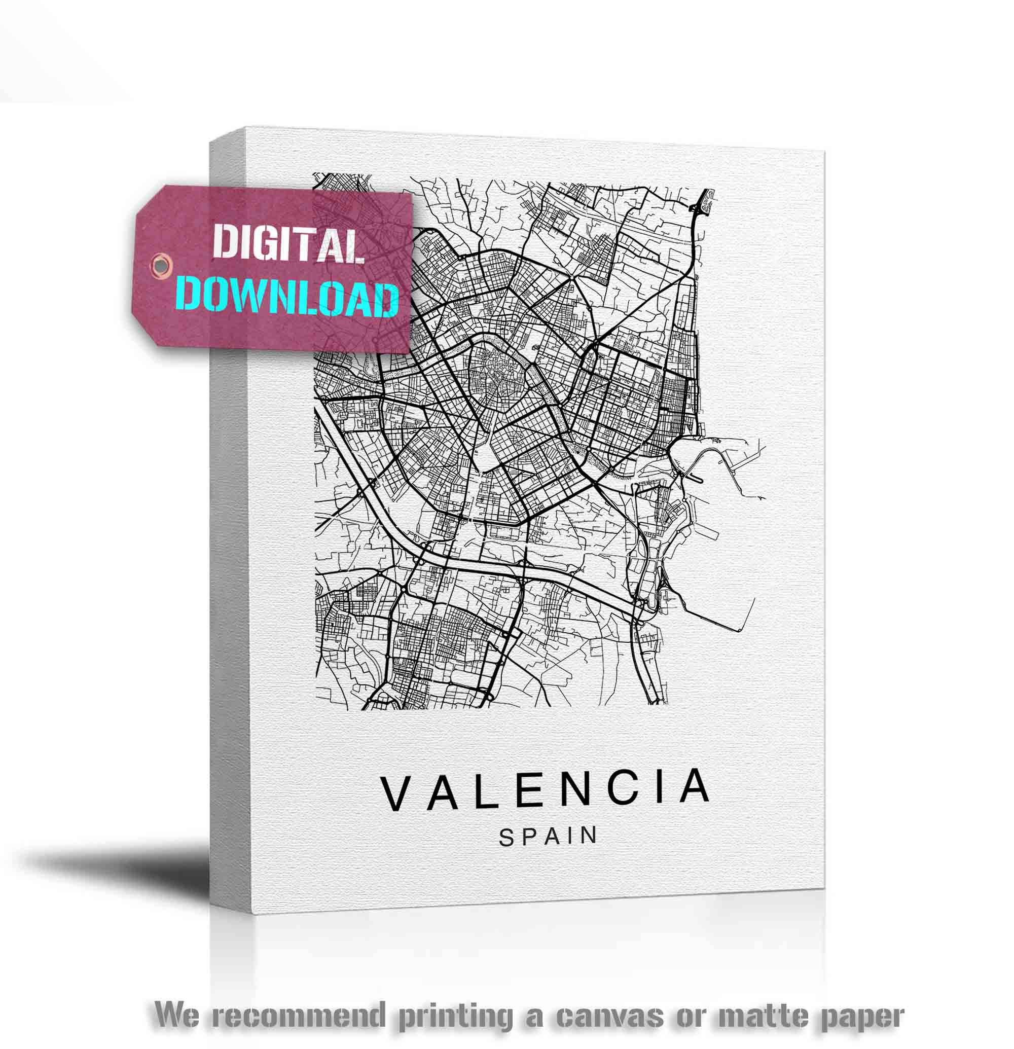 Printable Map Digital Download Valencia Map Valencia City | Etsy