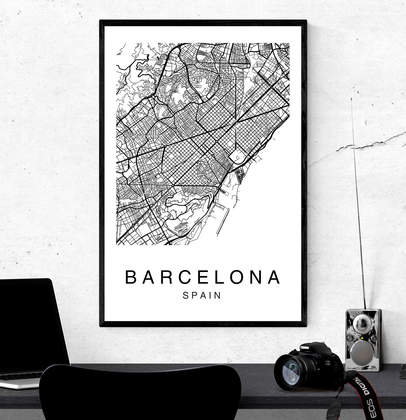 Barcelona Map Print Printable Map Barcelona Wall Art City | Etsy