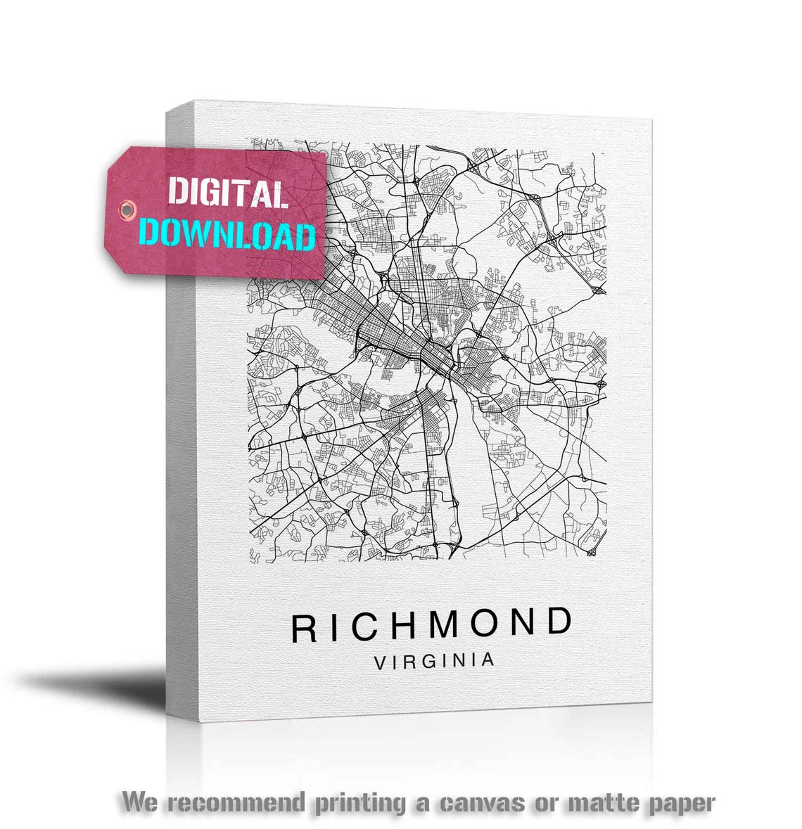 Richmond Map Print Richmond Map Poster Wall Art City Map | Etsy