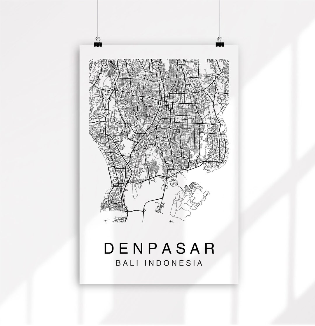 Denpasar Map, Minimalist Map, Bali Print, Bali Poster, Bali Art, Modern ...
