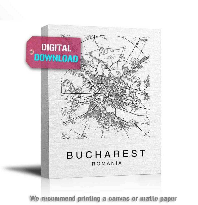 Bucharest Map Print Printable Map Digital Download Wall | Etsy