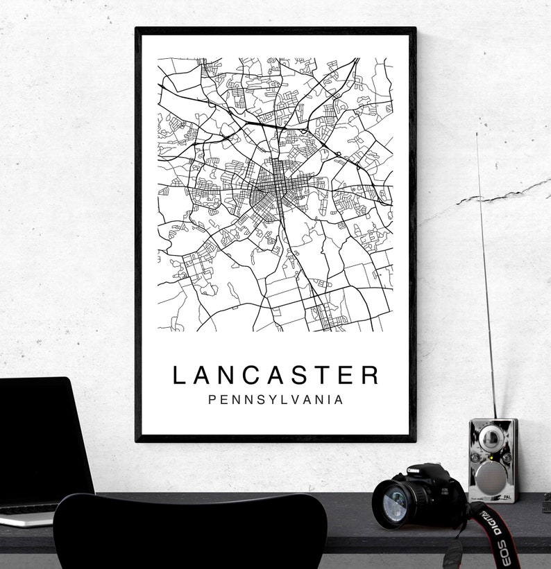 Lancaster Map Print Map Print Art Print Lancaster Wall Art | Etsy