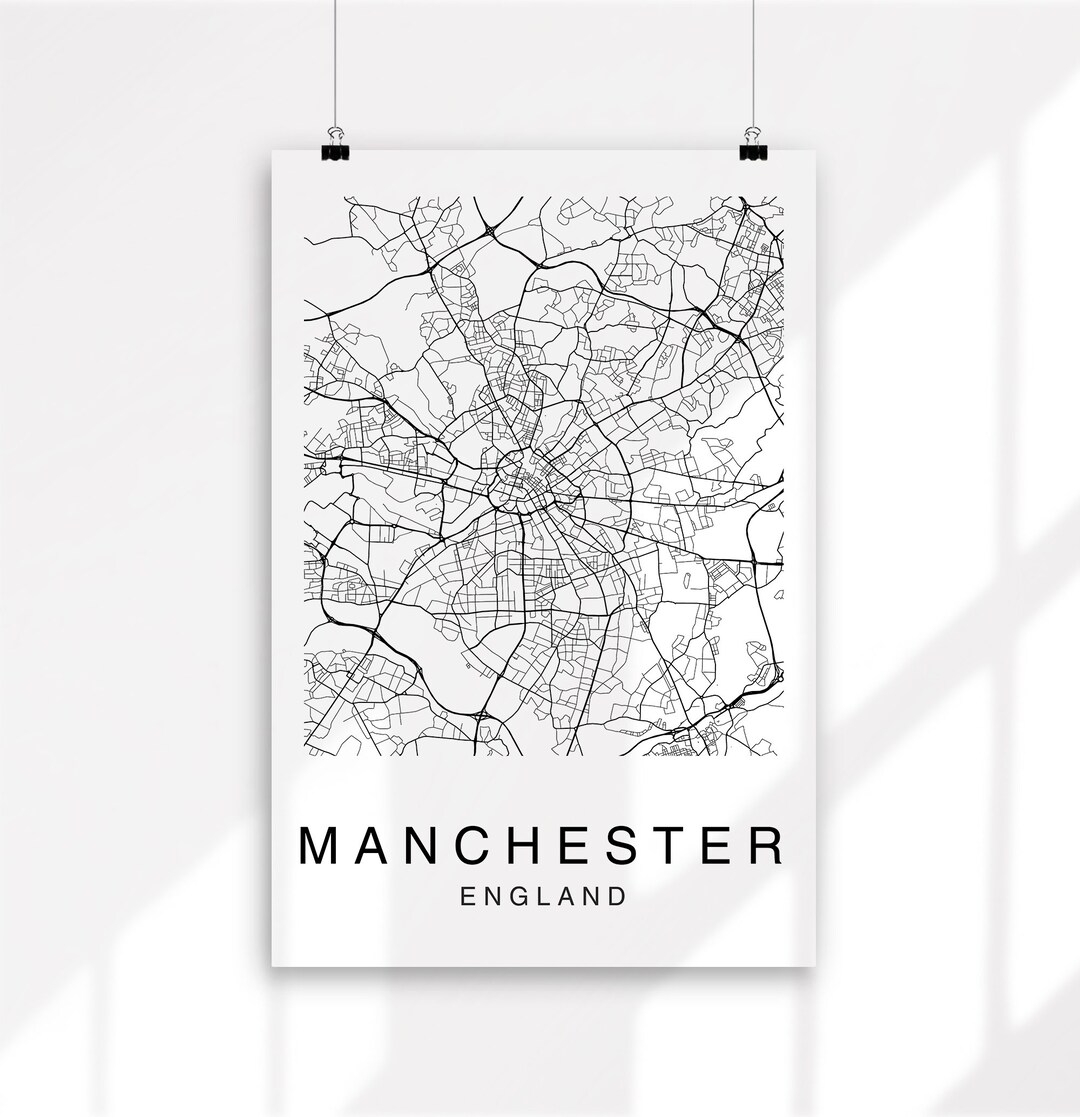 Manchester Map, Manchester City Map, Map Poster, Map Print, Digital ...