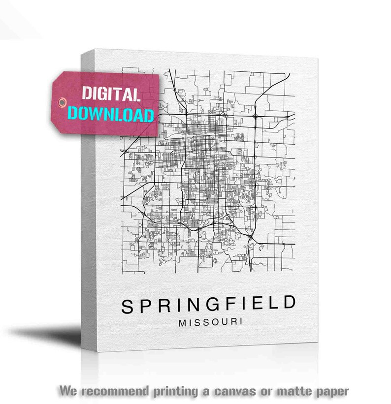 Springfield Map Springfield City Map Printable Map Map | Etsy