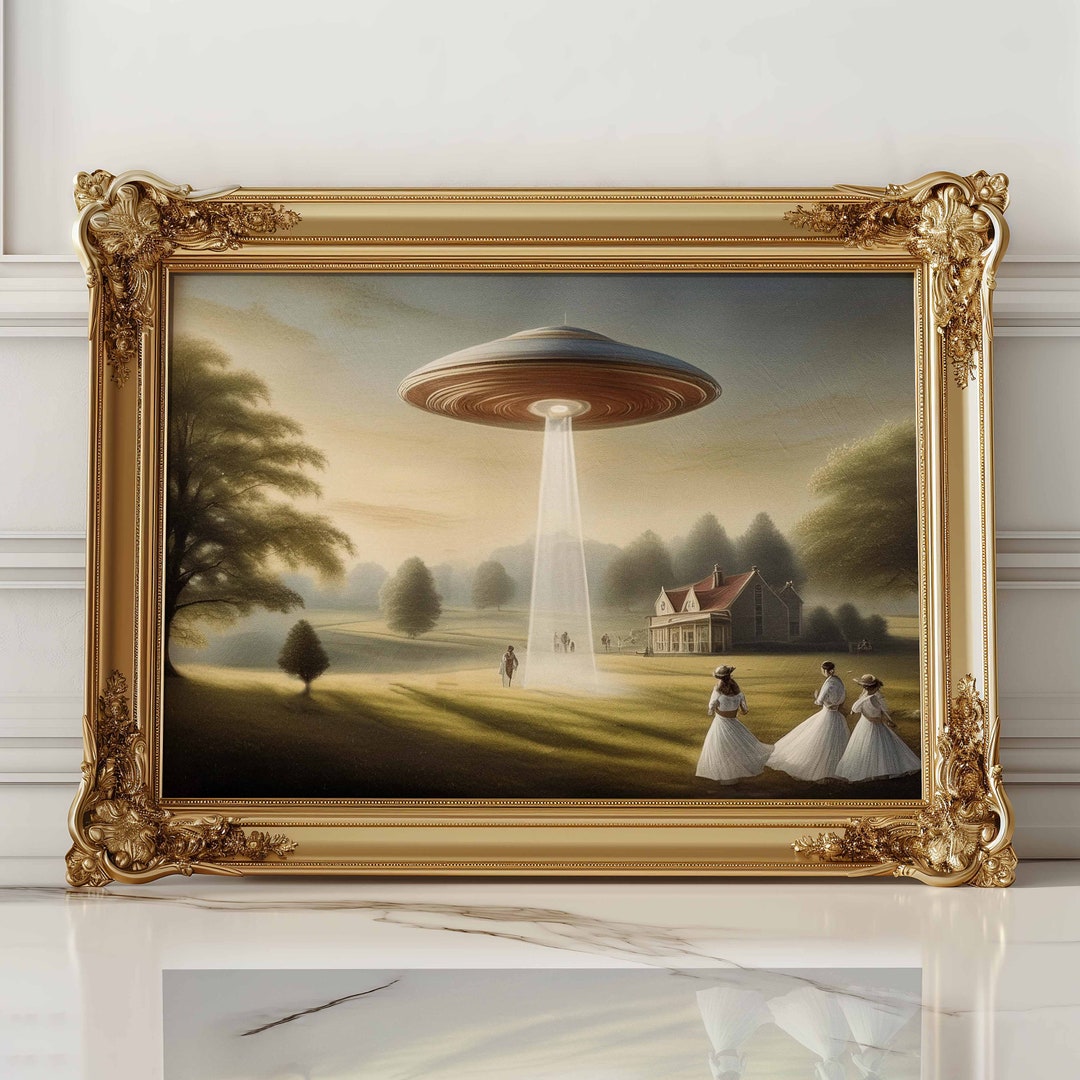 UFO Art Print Ufo Victorian Landscape Painting Funny Art Print UFO Wall ...