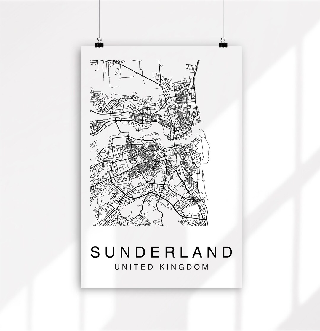 Sunderland England Map Art Print: City Street Map (digital Download) - Etsy
