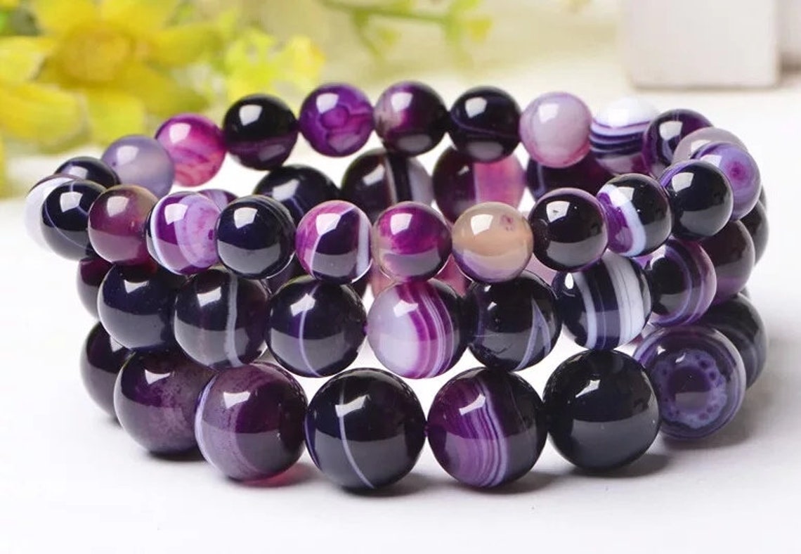 Natural Purple Onyx Bracelet AAA Quality 681012& 14MM Size - Etsy