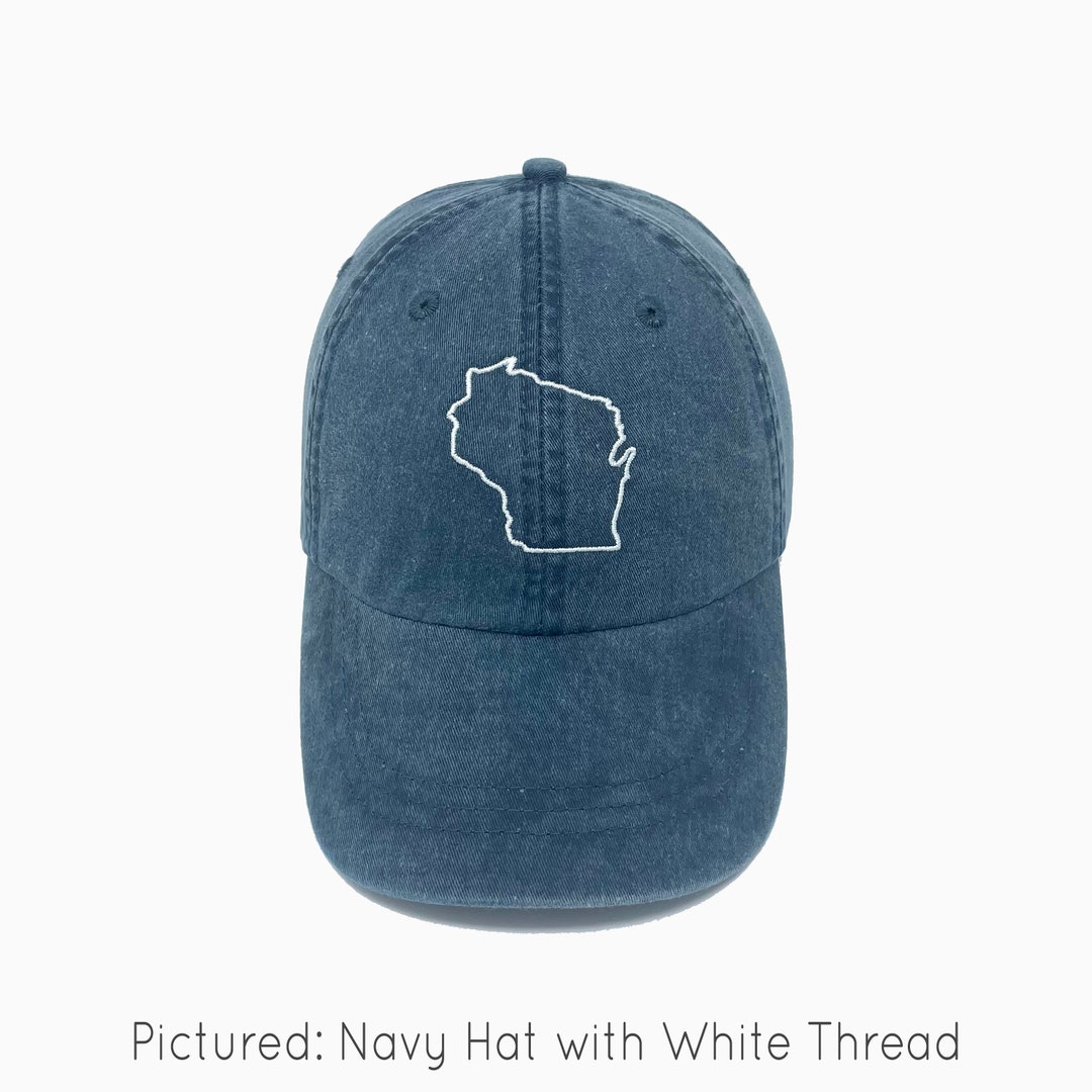Wisconsin (WI) State Outline Embroidered Pigment-dyed Baseball Cap ...