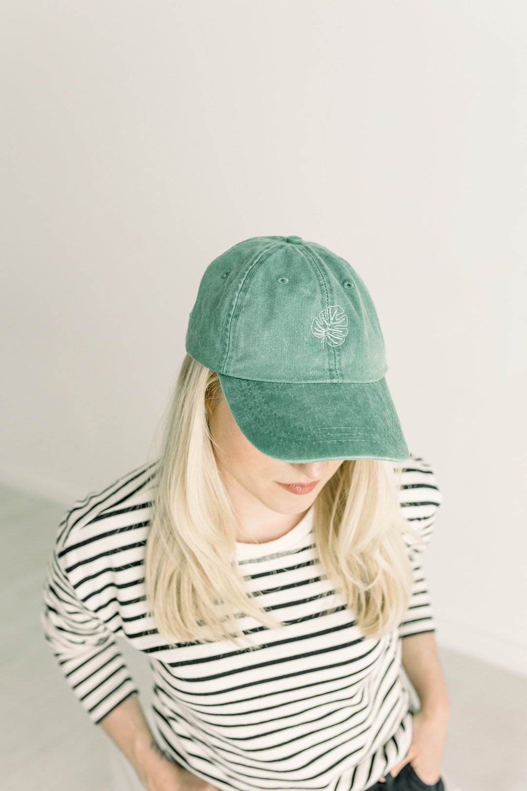 Minimalist Monstera Leaf Embroidered Pigment-dyed Baseball Cap - ADULT ...