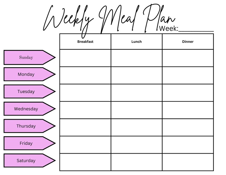 Weekly Meal Plan Grocery List - Etsy