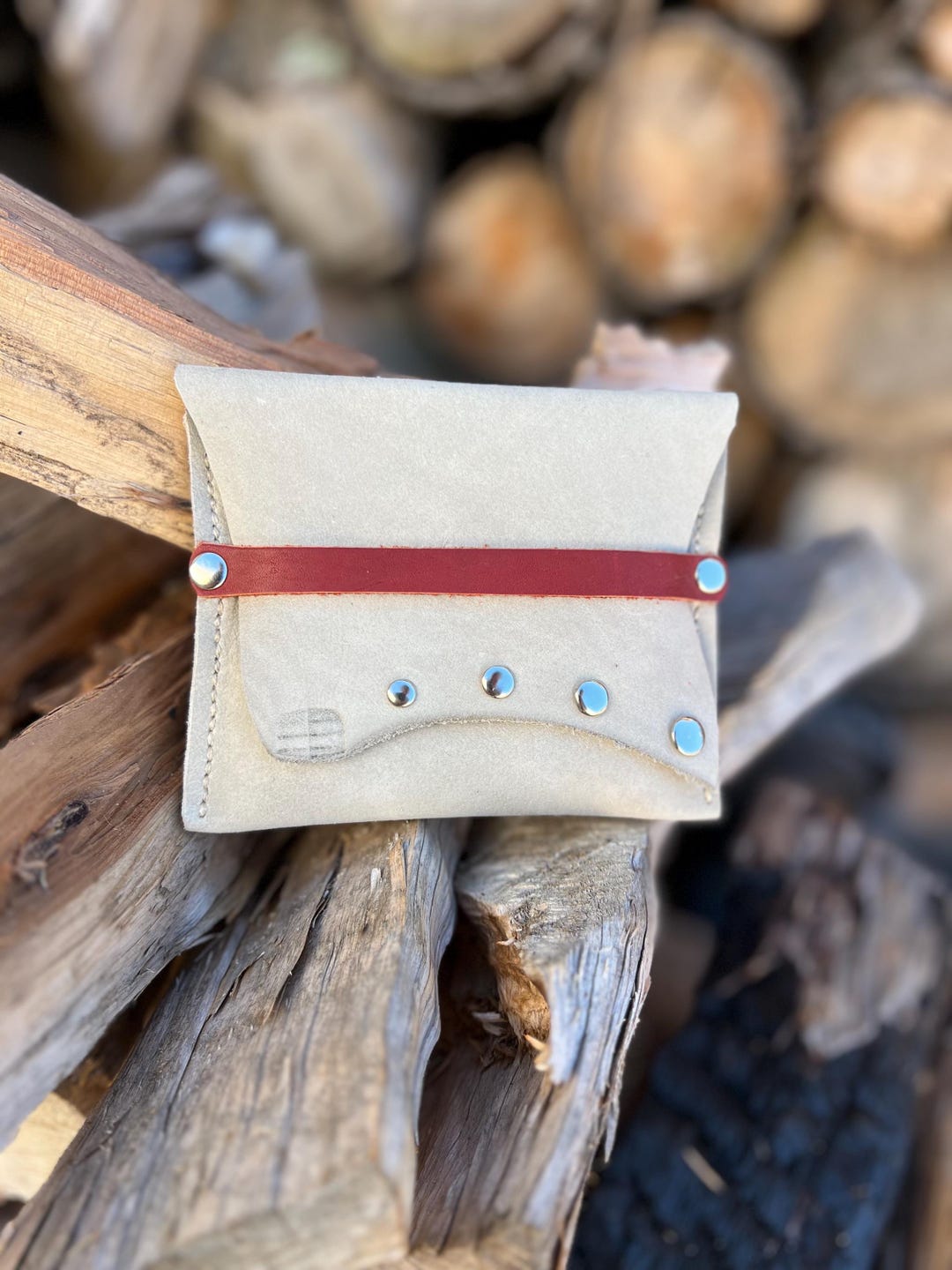 Small Square Leather Pouch 5x5 Tan Color With Brown Snap Strap - Etsy