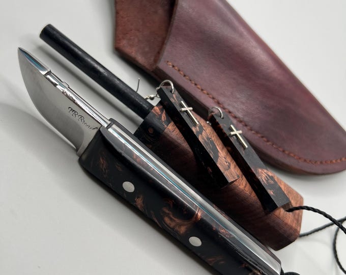 Custom Knife Gift Set With Matching Earrings and Matching Ferro Rod ...