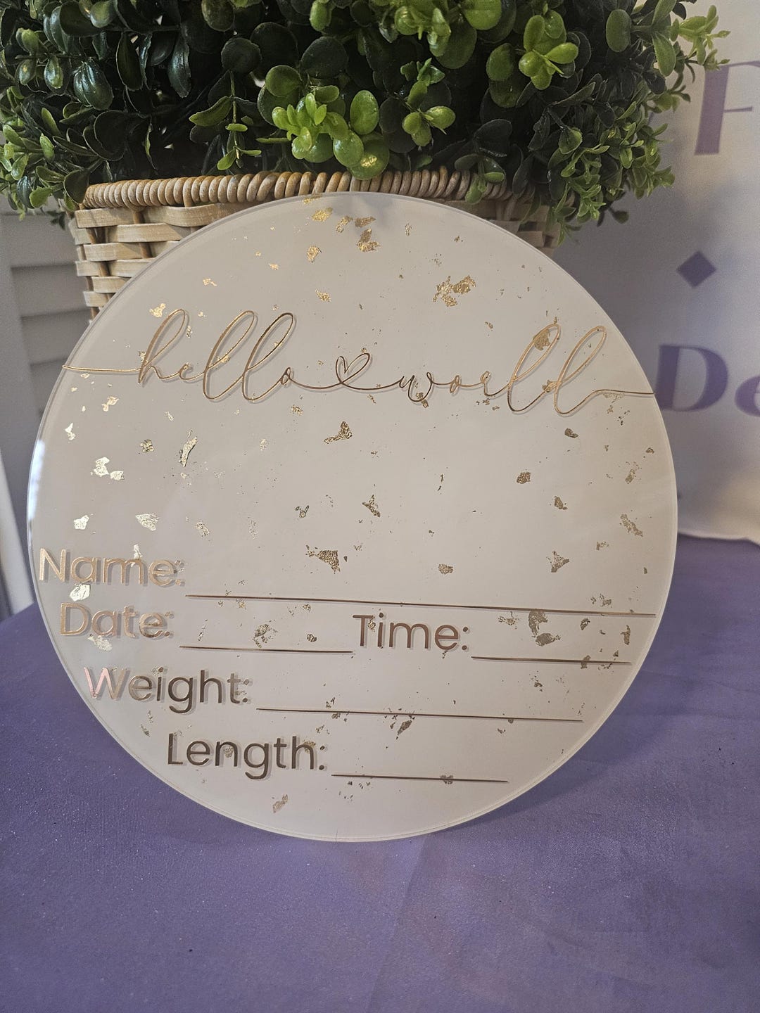 Gold Beige Hello World Theme Birth Announcement | Acrylic Baby Sign ...