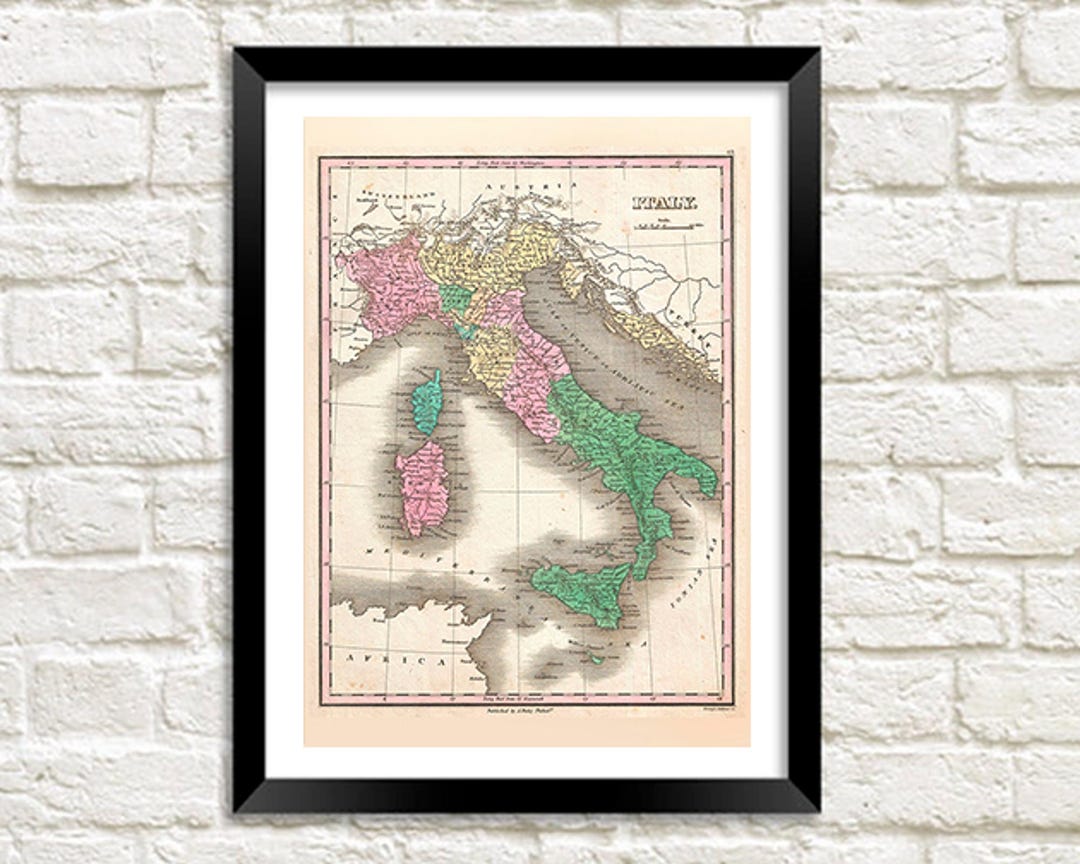 Italy Map Print: Vintage Italian Atlas Artwork - Etsy