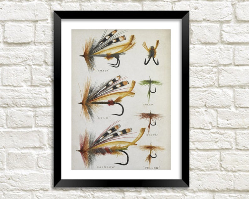 Fishing Poster: Vintage Fly Bait and Hook Art Illustration | Etsy