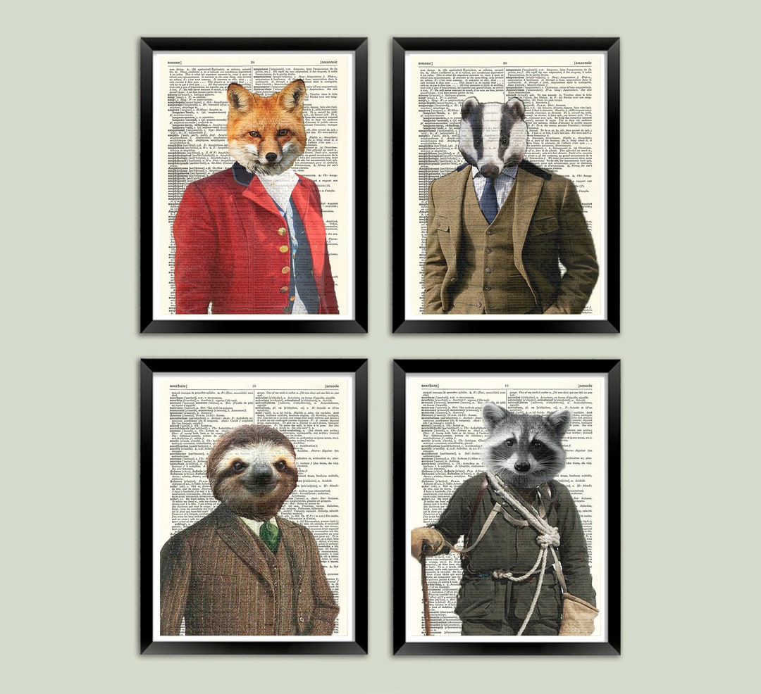 Animal Art Prints: Fun Creatures Printed on Vintage Dictionary Pages - Etsy