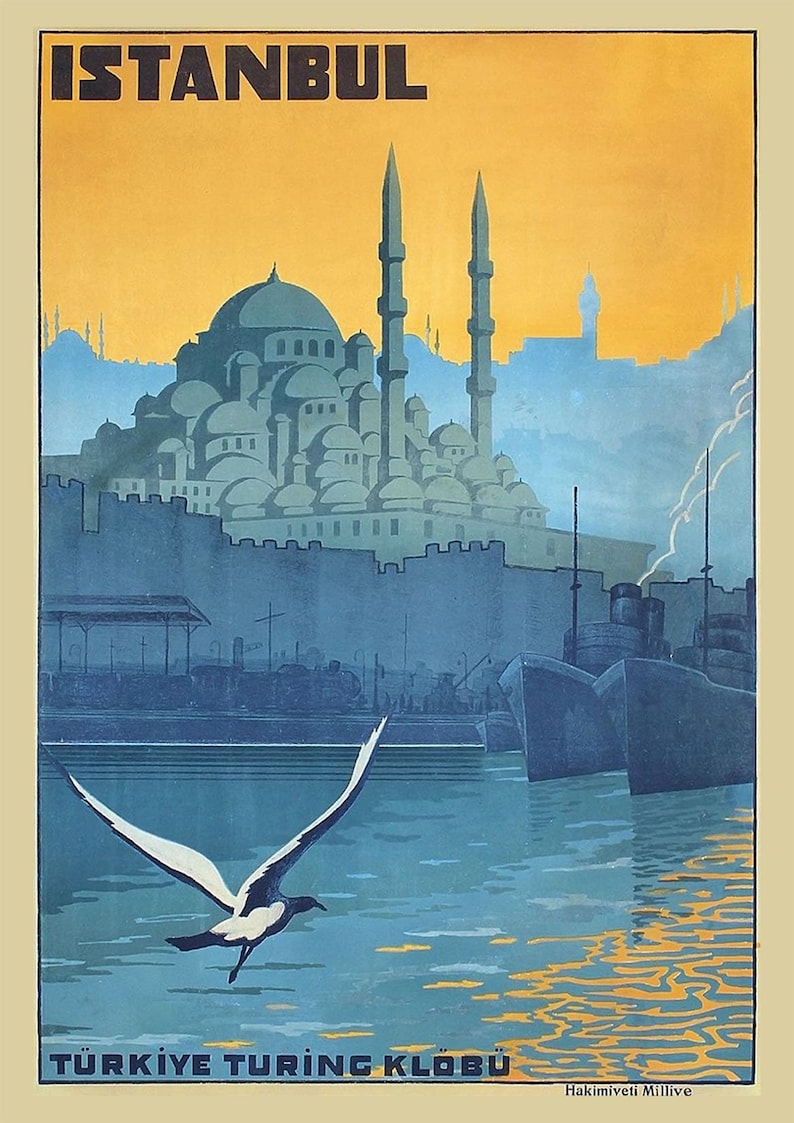 Istanbul Poster: Vintage Turkey Bosphorus Travel Poster | Etsy