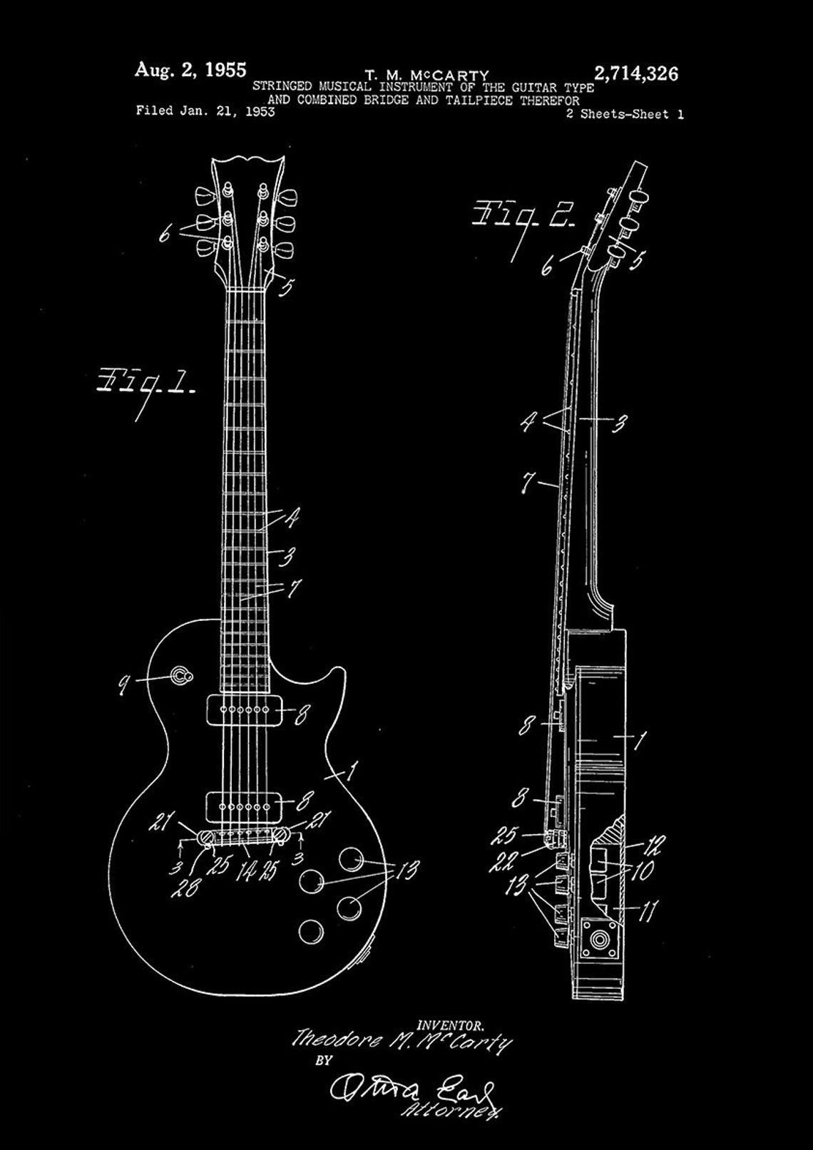 Guitar Patent Print: Blueprint Art | Etsy