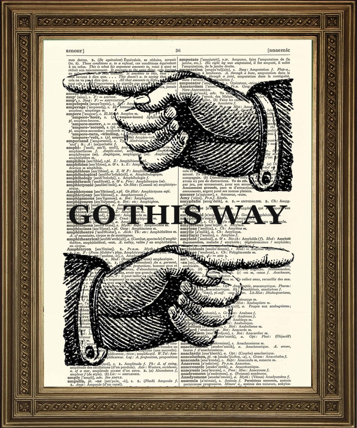 Go This Way Print: Pointing Fingers Art Printed on Vintage | Etsy