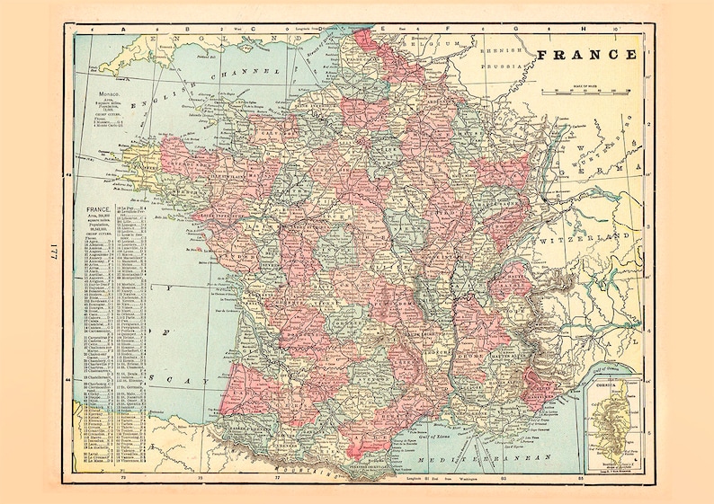 France Map Print: Vintage French Atlas Cartography | Etsy