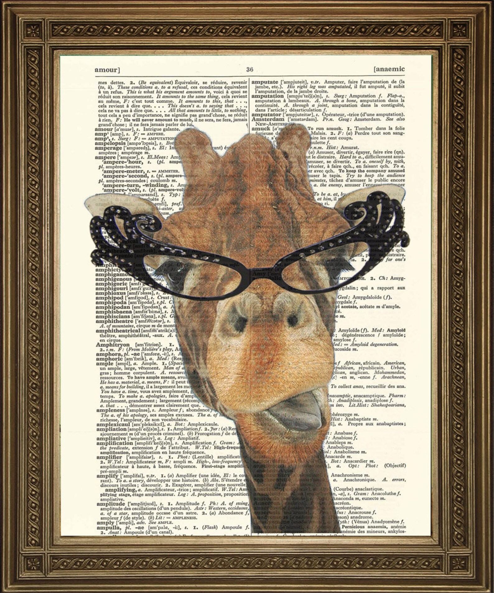 Giraffe Prints: Fun Animal Art, Printed on Vintage Dictionary Pages - Etsy