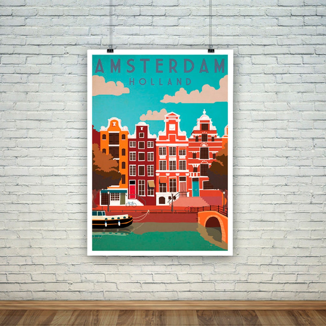 Amsterdam Print: Vintage Holland Travel Poster - Etsy